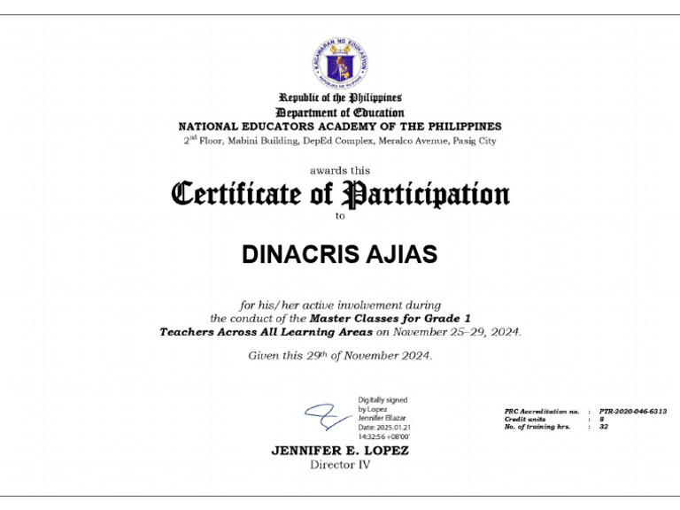 Grade 1 E-Certificate | PDF