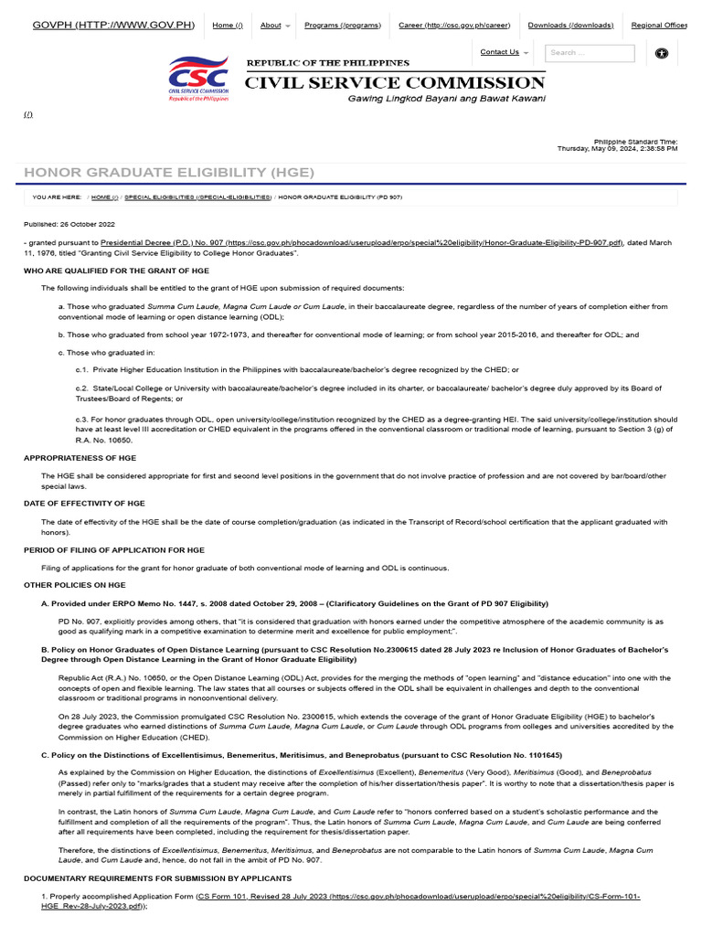 Honor Graduate Eligibility Guide | PDF | Identity Document | Thesis