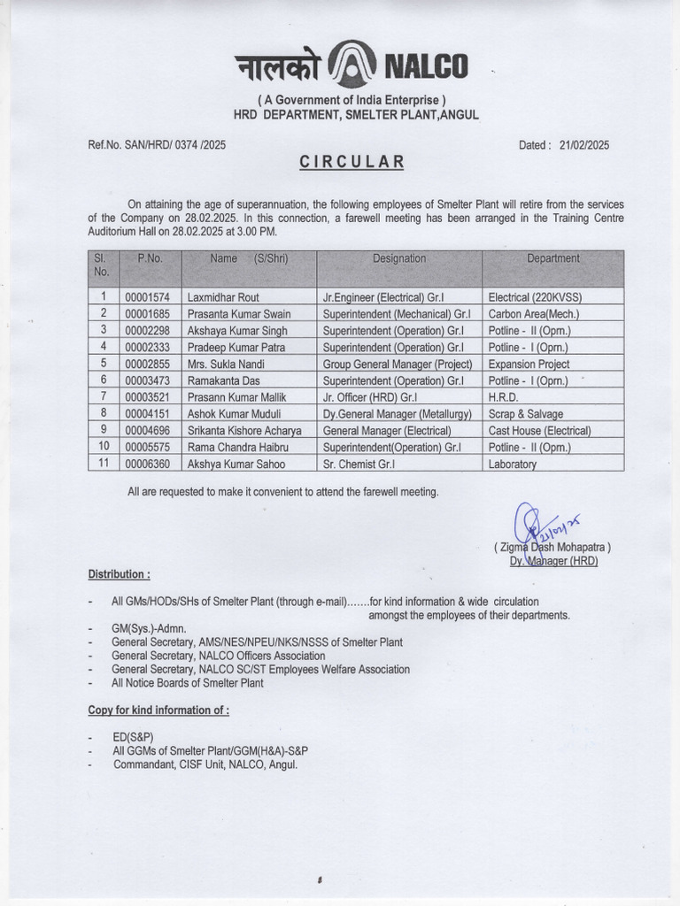 Farewell Circular | PDF