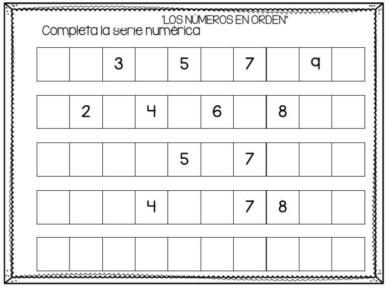 Ficha de Trabajo. Los Números en Orden | PDF
