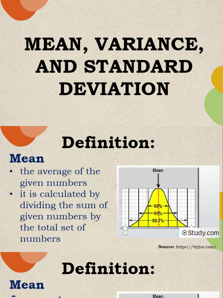 mean | PDF | Variance | Standard Deviation