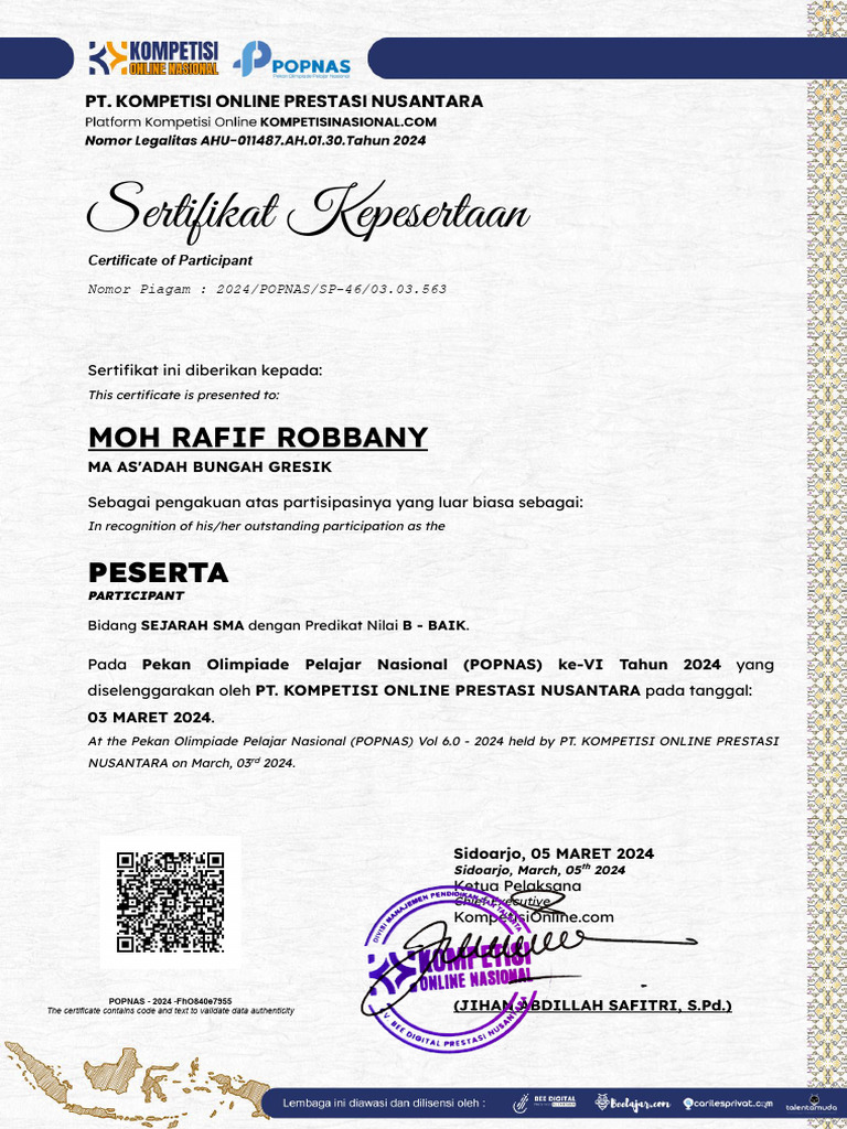 Salinan 563 - POPNAS 6 PENYISIHAN 2024 - MOH RAFIF ROBBANY - SEJARAH SMA - MA AS'ADAH BUNGAH ...