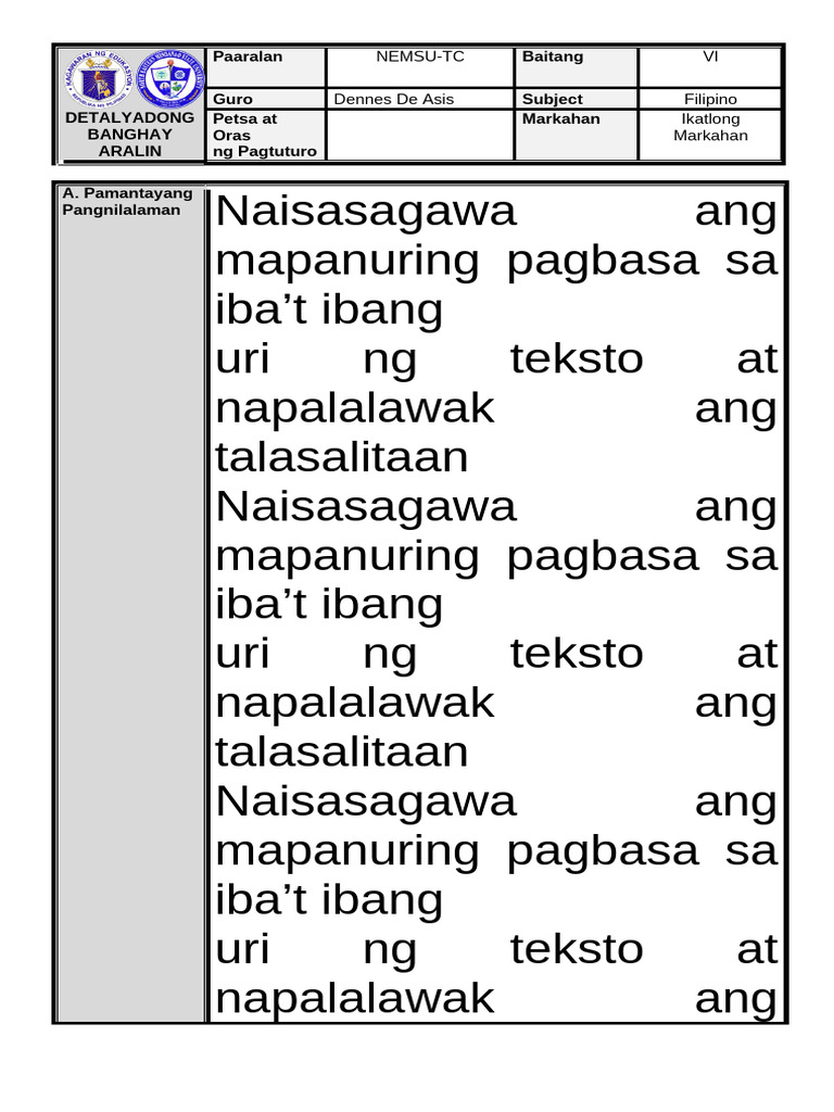 Fil 102 Lesson Plan | PDF