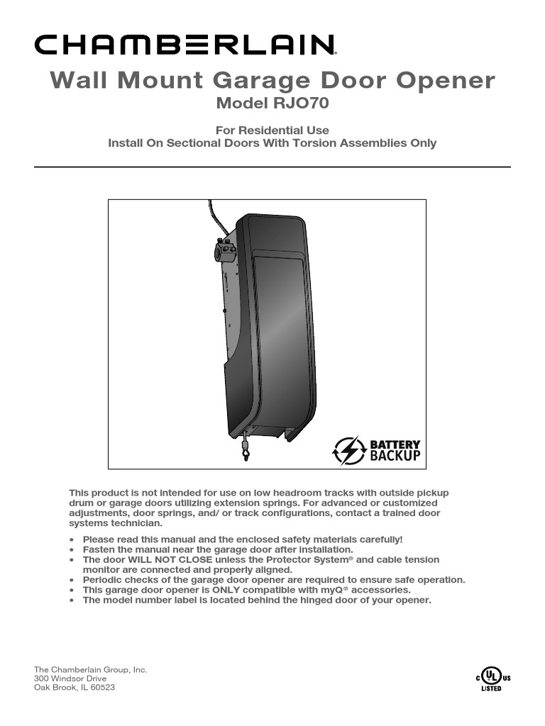 Chamberlain RJO70 Manual 114-5272 | PDF | Door | Screw