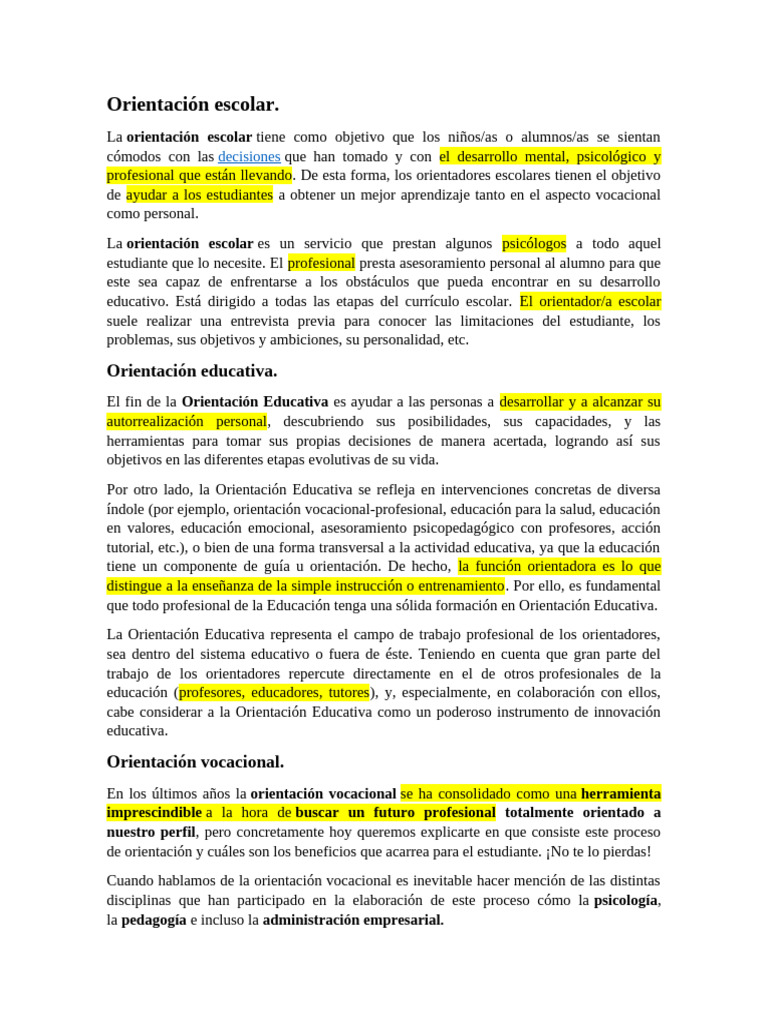 Orientación Escolar | PDF | Sicología | Ciencias del comportamiento
