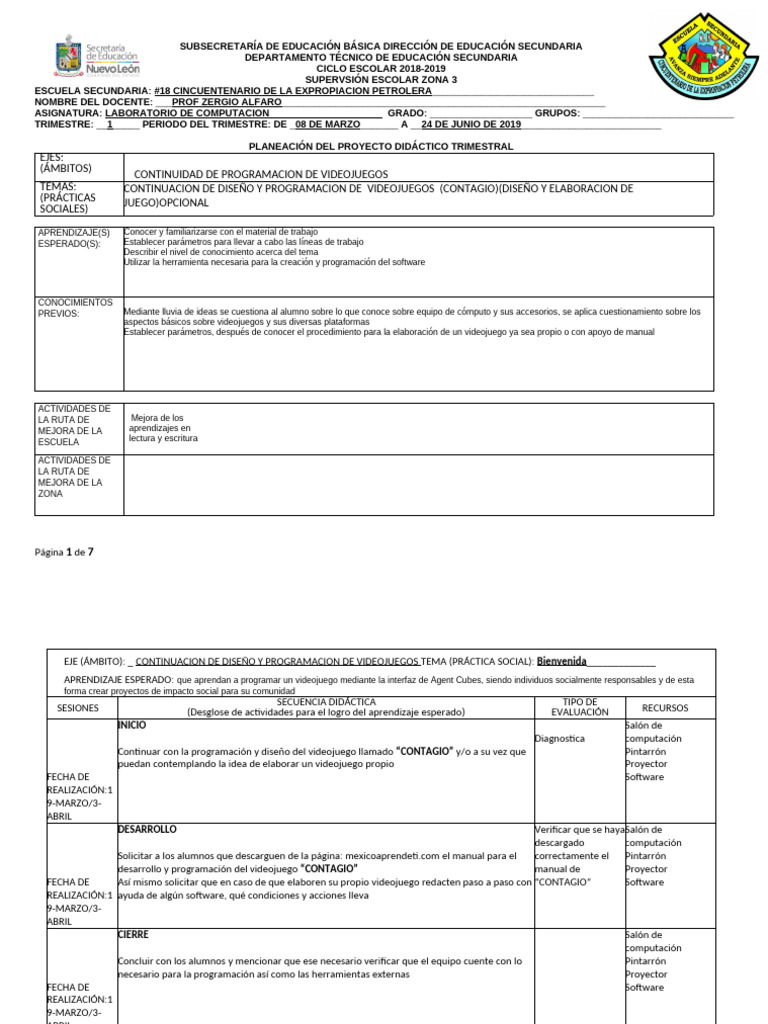 PLANEACION DE LAB DE COMPUTACION 3ER TRIM | PDF | Programación de computadoras | Videojuegos