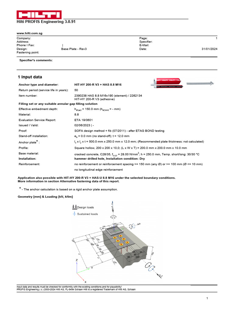 Hilti PROFIS Engineering: Base Plate Design | PDF