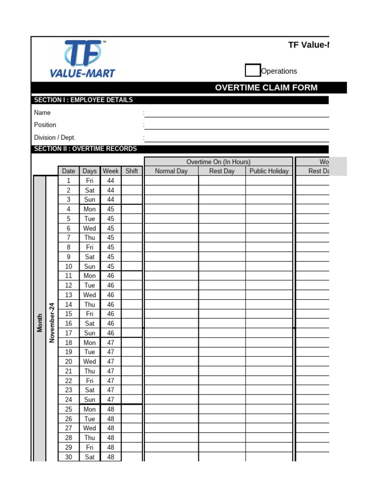 Overtime Claim Form | PDF | Working Time | Labor