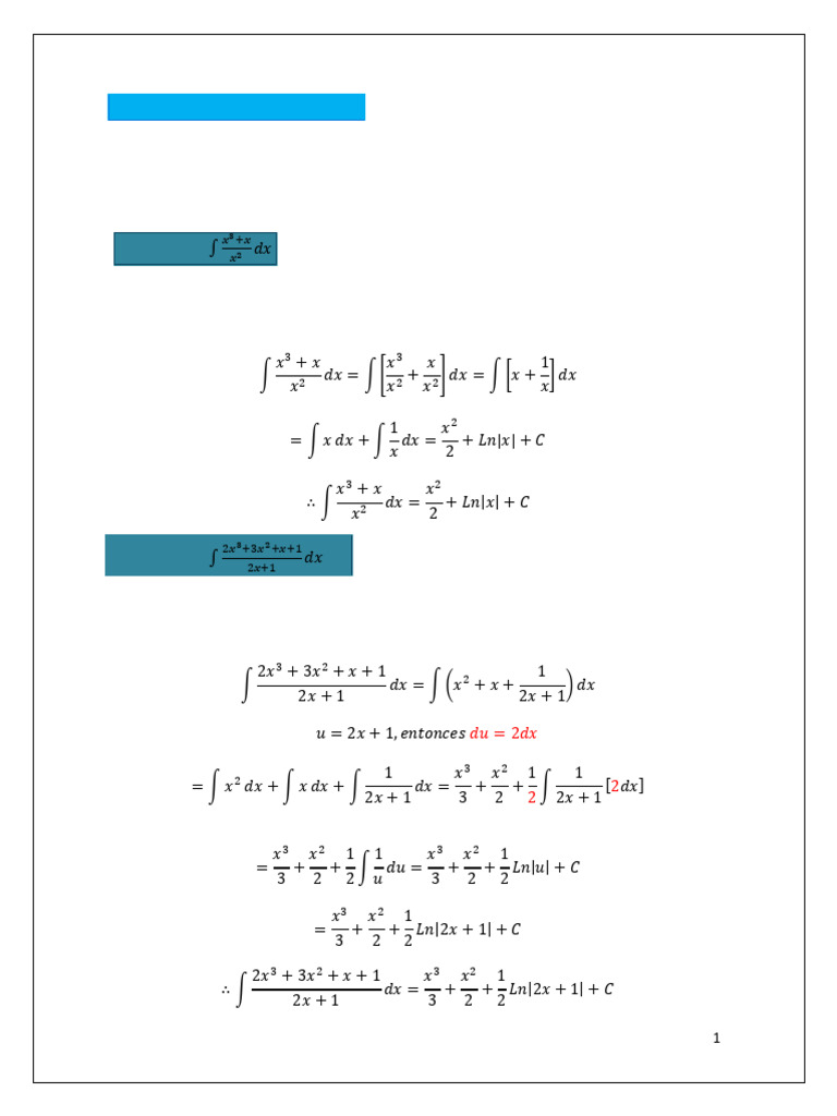 Unidad II La integral indefinida e integral definida (Parte II) | PDF | Integral | División ...