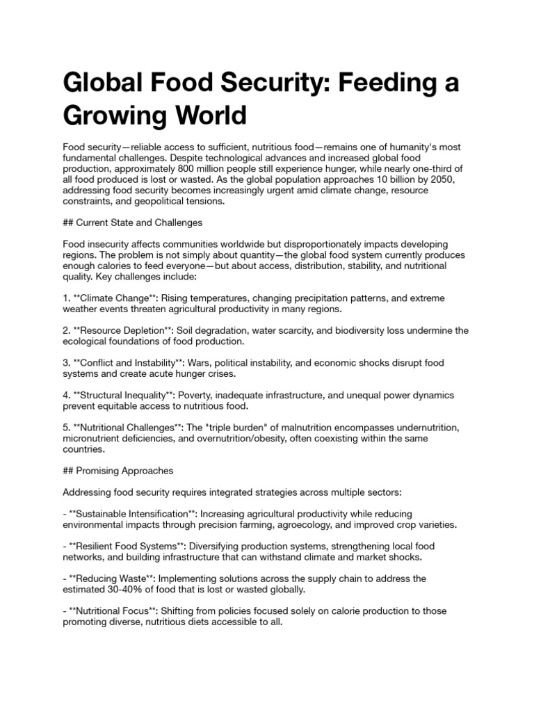 Global Strategies for Food Security | PDF | Food Security | Malnutrition