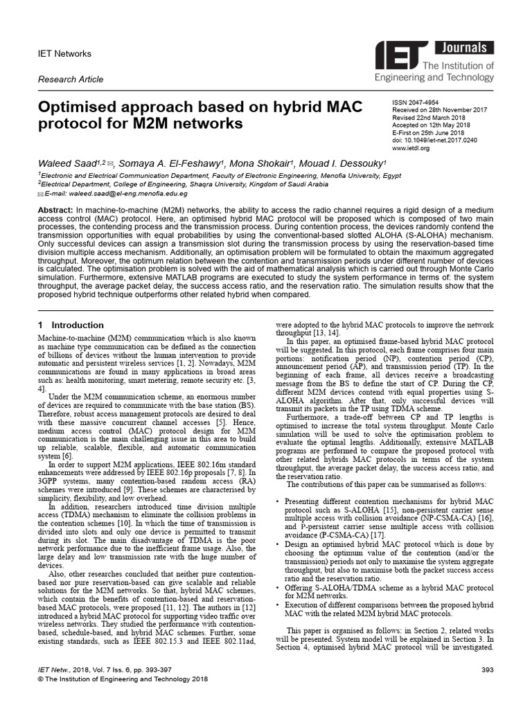 IET Networks - 2018 - Saad - Optimised Approach Based On Hybrid MAC ...