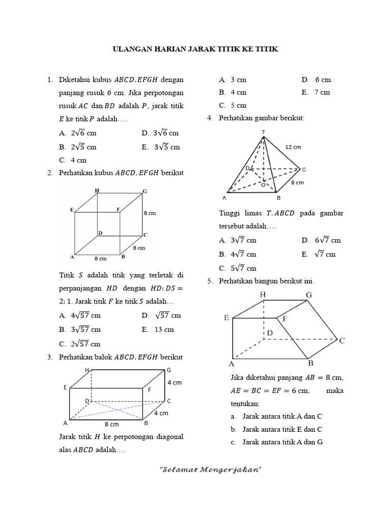 Soal Jarak Titik pada Bangun Ruang | PDF