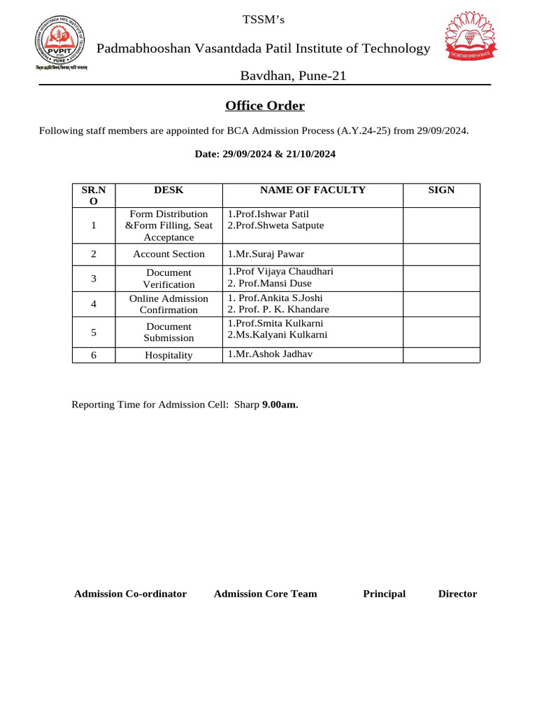 BCA Admission Staff Appointments 2024 | PDF