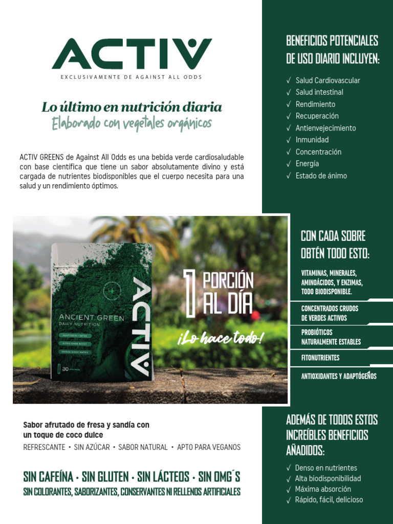 Bebida Verde Cardiosaludable ACTIV GREENS | PDF | Nutrientes | Vegetales