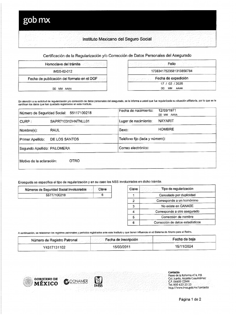 IMSS Regularizacion y correccion de datos | PDF