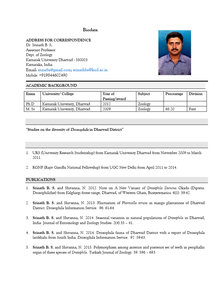 DR Srinath B S | PDF | Biology