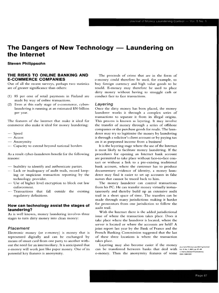 The Dangers of New Technology - Laundering On The Internet (Steven ...