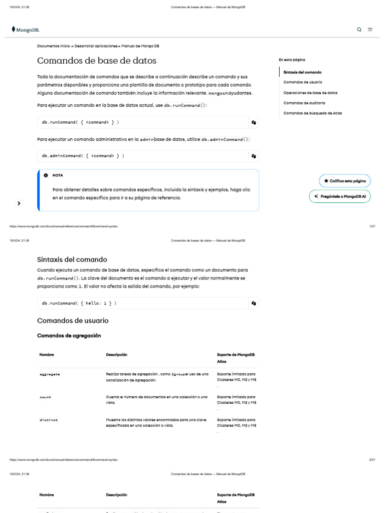 Comandos de Bases de Datos - Manual de MongoDB | PDF | Mongo Db | Plataformas de computación