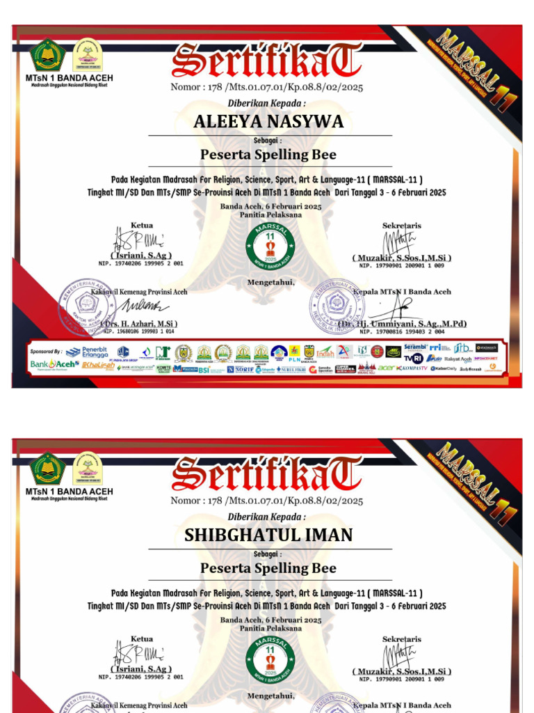 E-sertifikat Spelling Bee | PDF