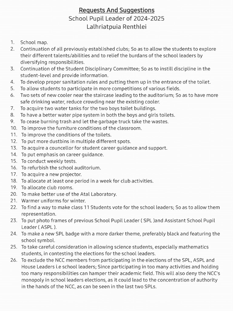 Requests and Suggestions by The SPL 2024-2025 | PDF
