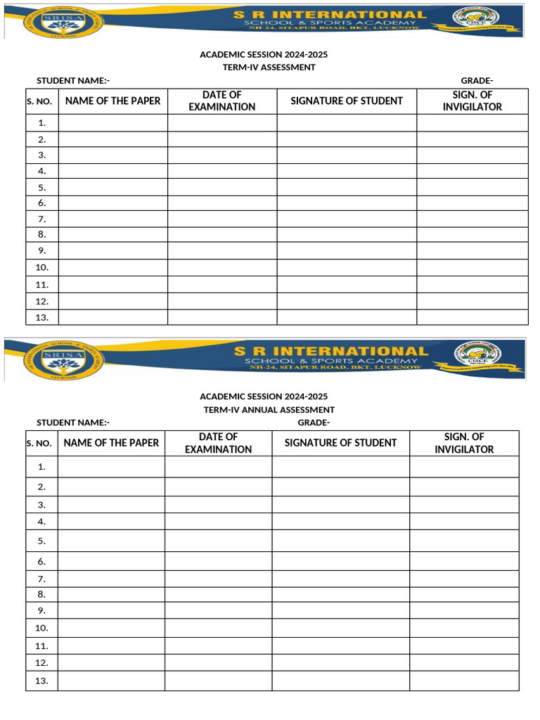 Gradewise Attendance Assessmnet Sheet | PDF