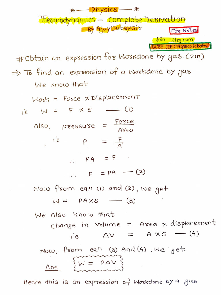 All Imp Derivation of Thermodynamics Physics by Ajay Sir | PDF