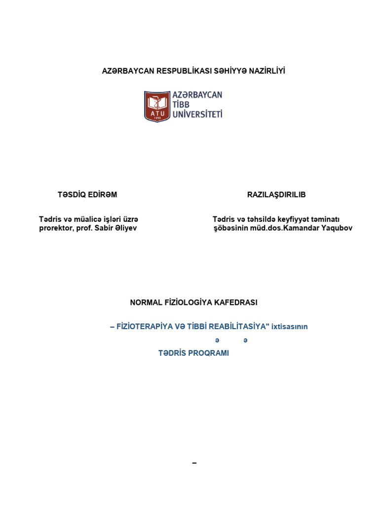 Tədris Proqramı-1 - Fizioterapiya (Yaz) | PDF
