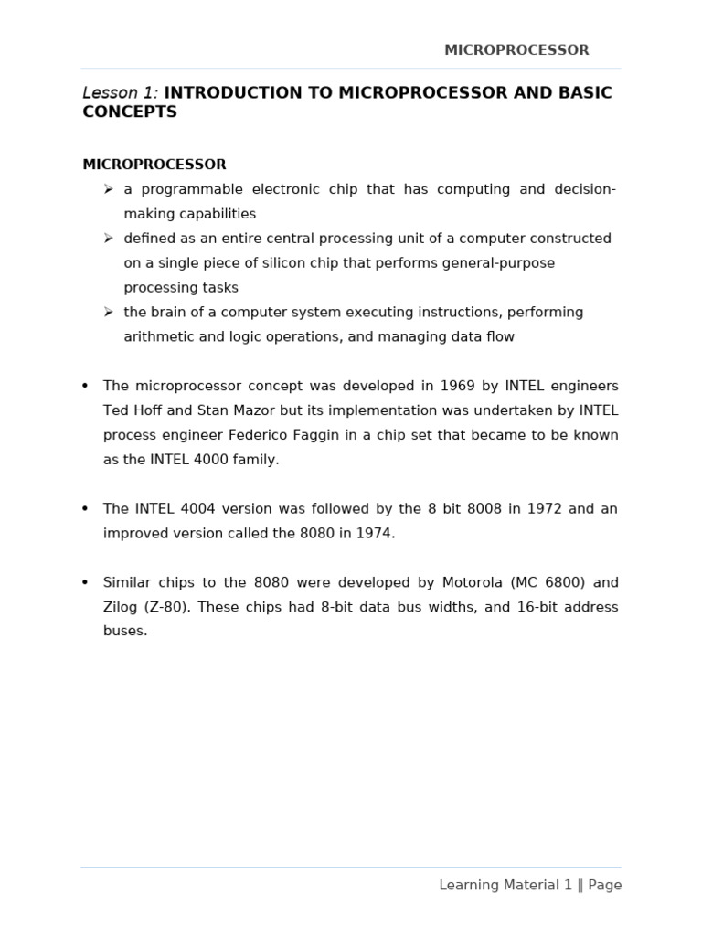 Introduction to Microprocessors and Concepts | PDF | Central Processing ...