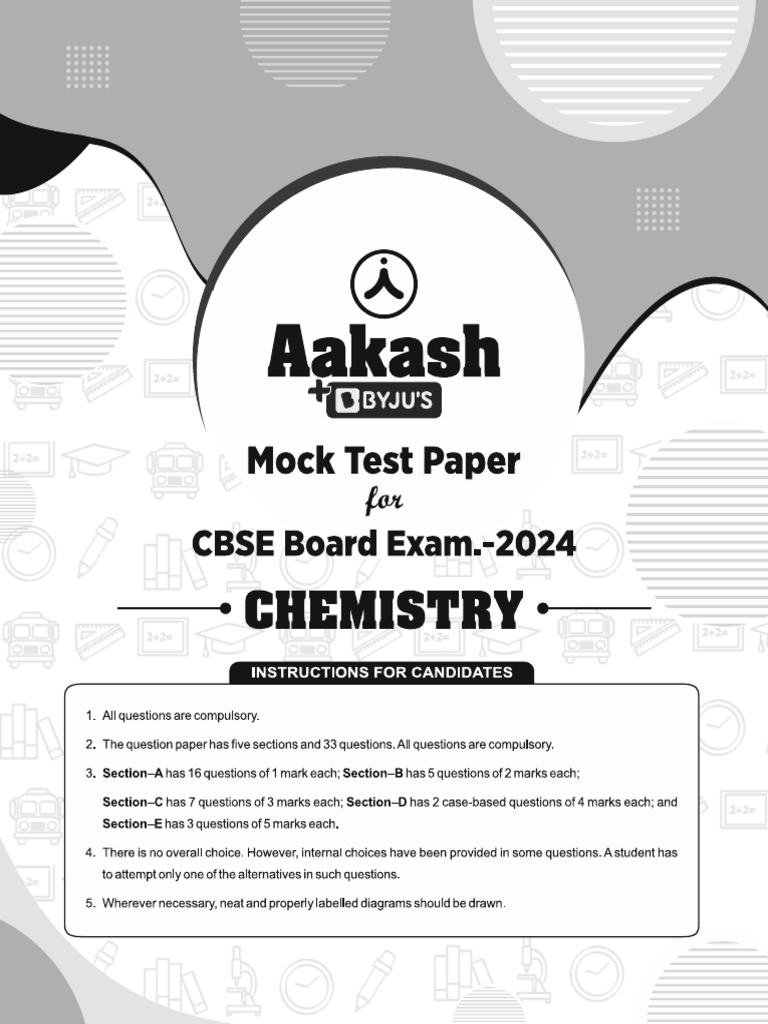 CBSE Mock Test Paper - Class 12 Chemistry 2024 | PDF