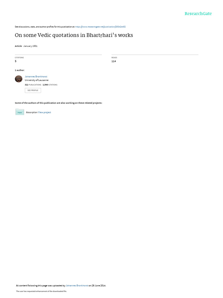 On Some Vedic Quotations From Bhartrihari - Bronkhorst | PDF | Vedas ...