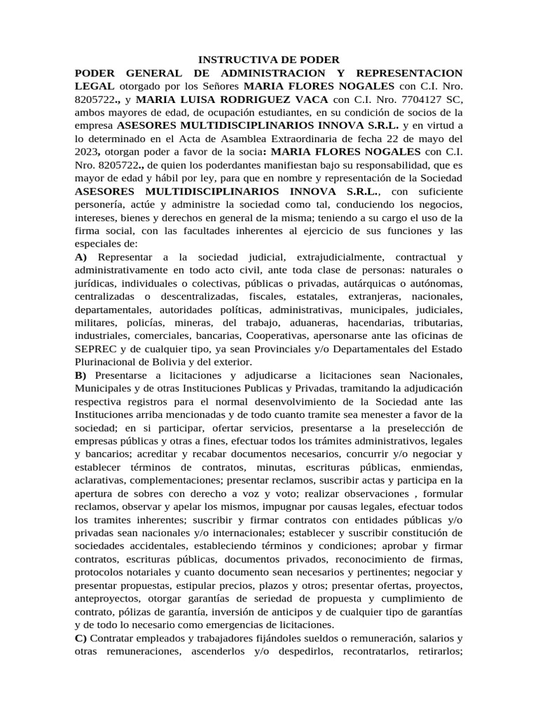 Poder Asesores Multidisciplinarios Innova SRL | PDF | Bancos | Dinero