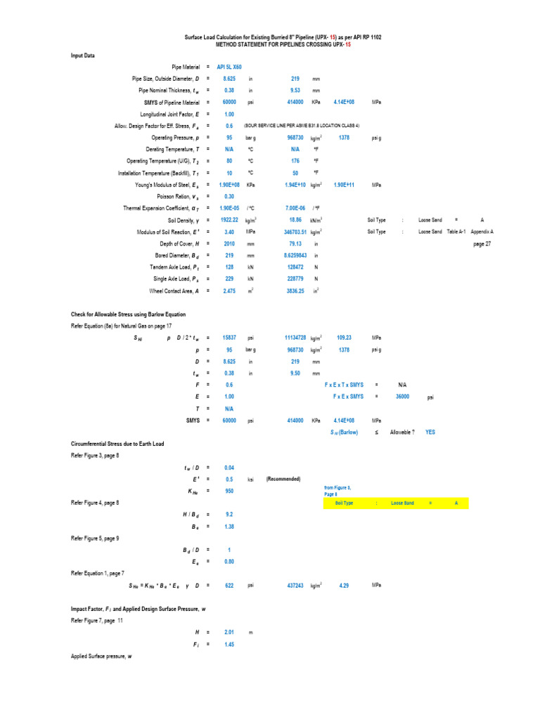 Crossing Existing Burried Pipe 8 Inch Calc (UPX 15) | PDF | Pipe (Fluid ...