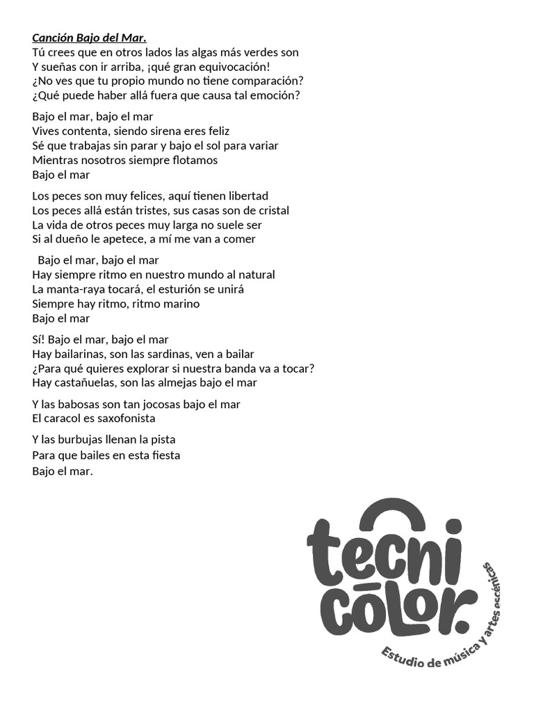 Canción Bajo Del Mar | PDF
