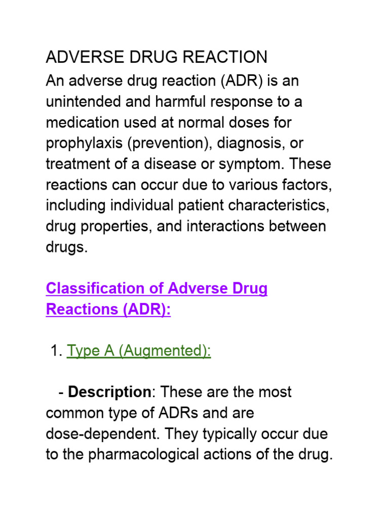 ADR. Adverse Drug Reactions | PDF | Homeopathy | Adverse Effect
