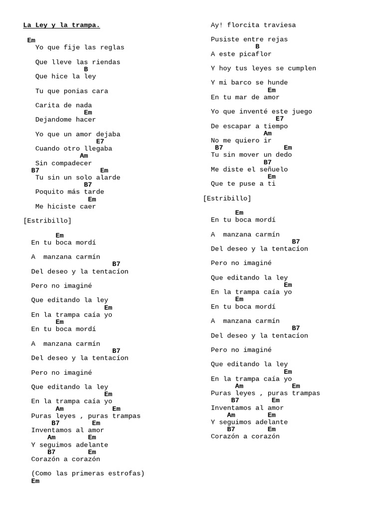 Acordes y letra de "La Ley y la Trampa" | PDF