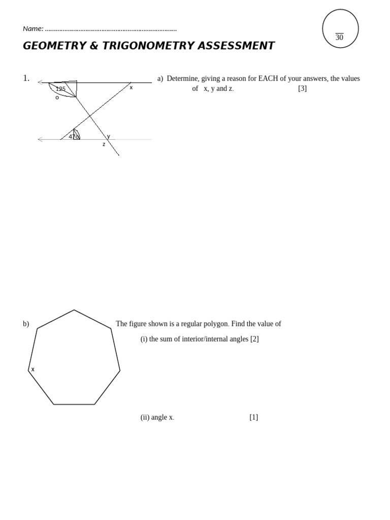 Geometry & Trigonometry Test 2016 | PDF | Area | Triangle