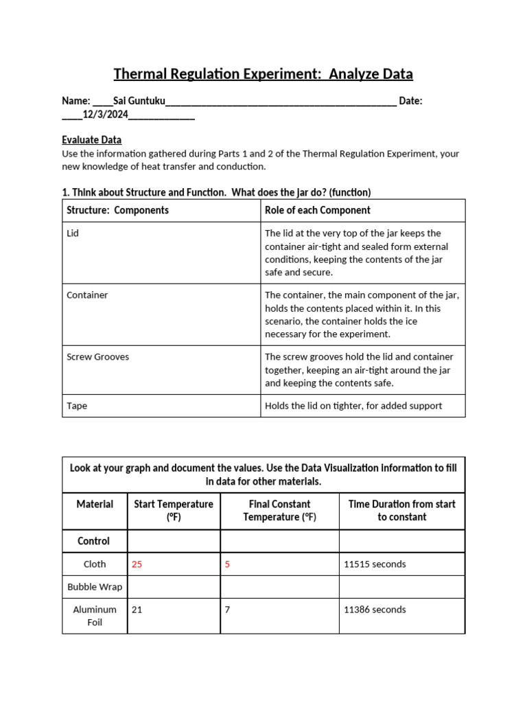 Thermal Regulation Experiment - Handout-1 | PDF | Thermal Insulation ...