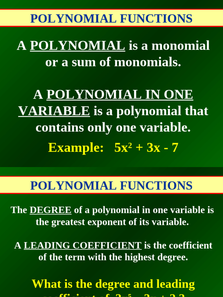 7.1 Polynomial Functions | PDF | Polynomial | Mathematics Of Computing