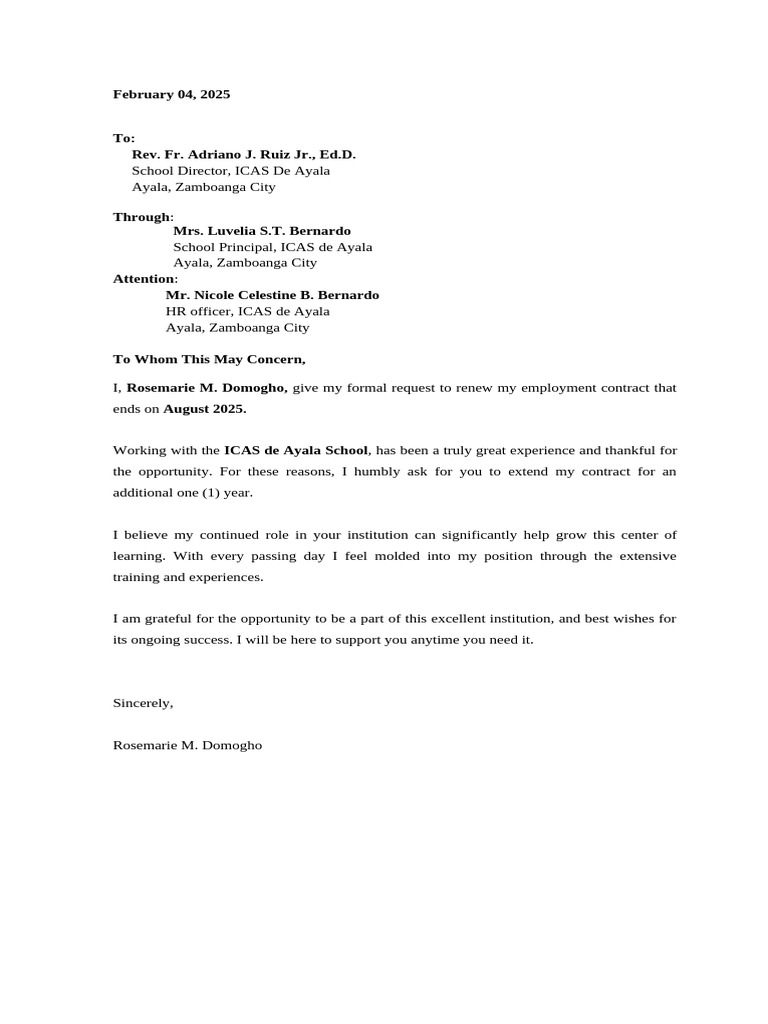 Letter-of-Intent-to-Continue Working | PDF