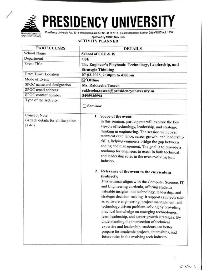 Presidency University 2025 Event Form | PDF | Leadership | Curriculum