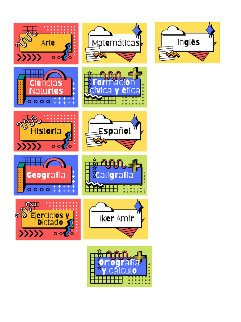 Colorful Modern Playful Student Name Label | PDF