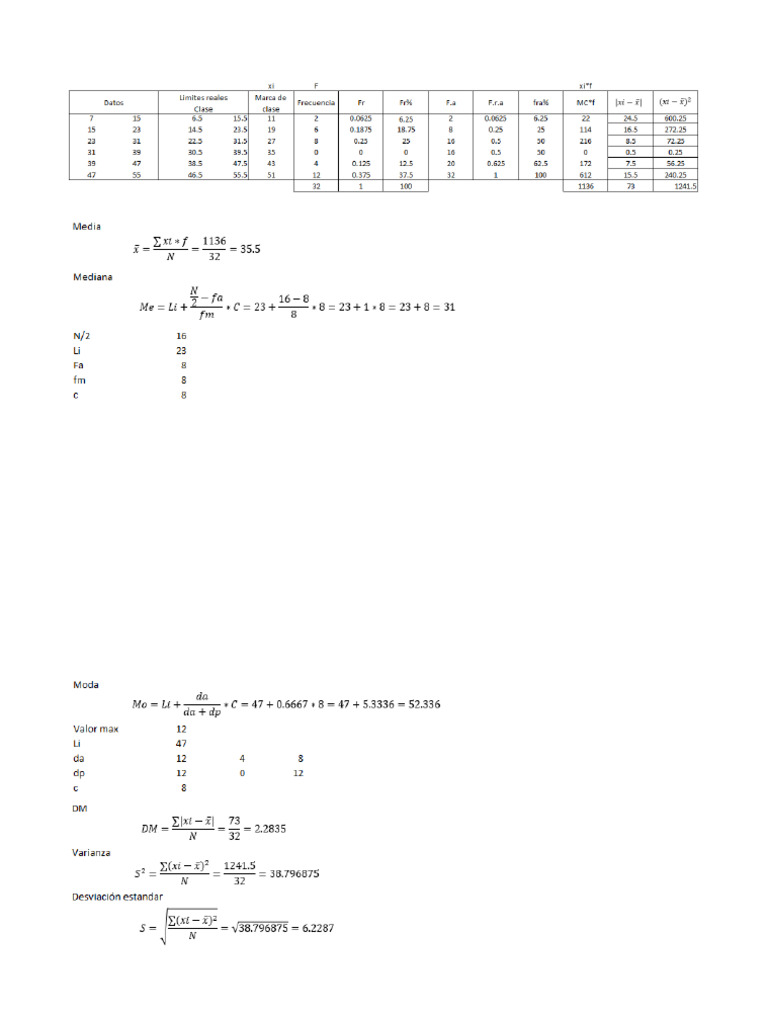 Ejercicio de Estadistica Con Datos Agrupados Por Intervalos | PDF