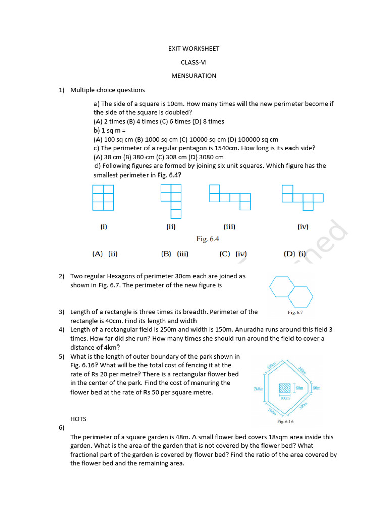 Exit Worksheet-Mensuration Vi | PDF