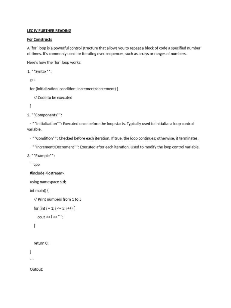 COSC 104 LEC IV FURTHER READING | PDF | Control Flow | Namespace