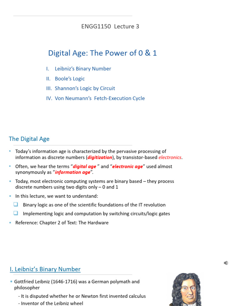 Lect-3 Digital Age - The Power of 0 and 1 | PDF | Logic Gate | Boolean Algebra