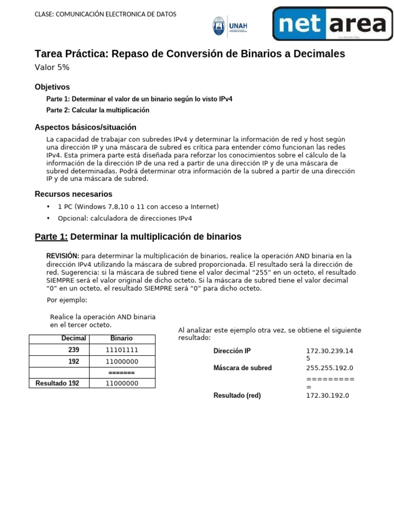 Convertir Binarios A Decimales. | PDF | Dirección IP | Internet