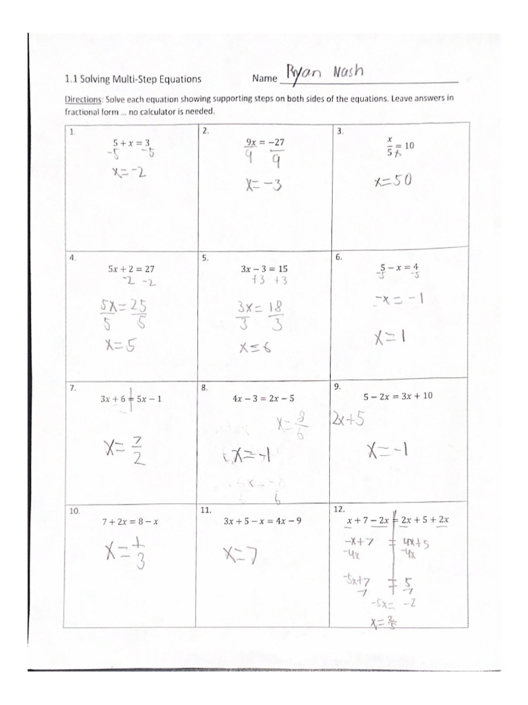 1.1 Solving Multi-Step Equations | PDF