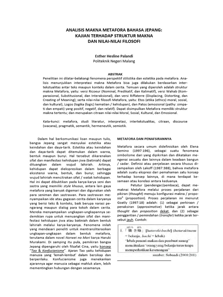 Analisis Makna Metafora Bahasa Jepang | PDF