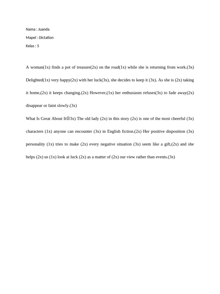 Grade 5 Dictation Story | PDF