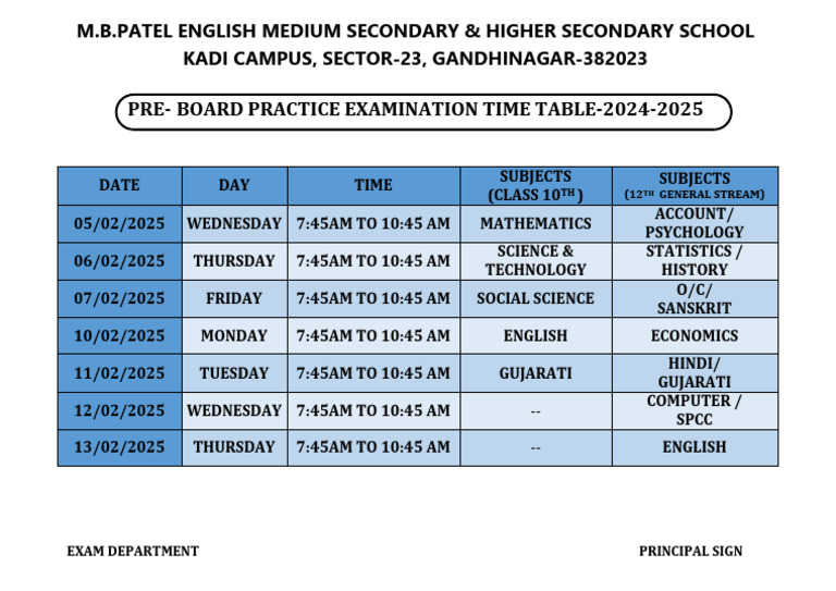 Pre Board Exam Time Table-1 | PDF